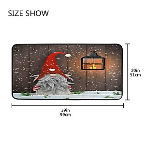 STAYTOP Christmas Kitchen Rugs, Winter Traditional Gnome Santa Claus Lantern Wood Pattern Area Rug Non Slip Floor Mat Doormat Anti Fatigue Comfort Standing Mat for Hallway Bedroom