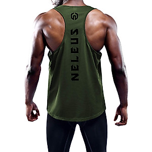 NELEUS Men's 3 Pack Dry Fit Workout GYM Muscle Tank Tops,5031,Black,grey,olive Green,XL,EU 2XL