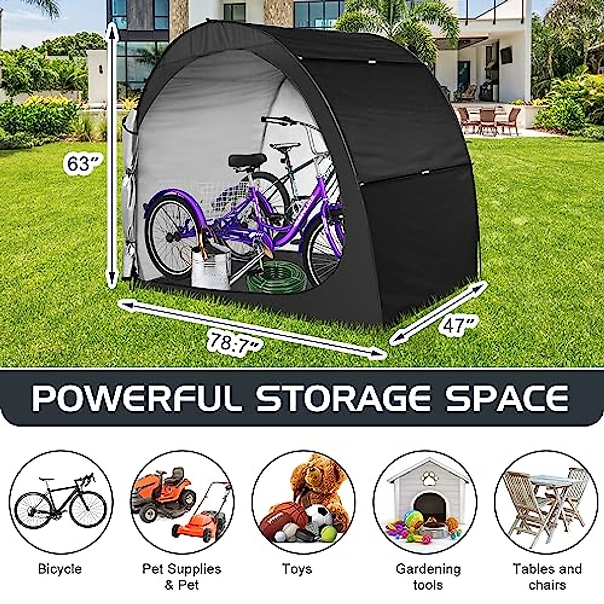 H&ZT Oversized Bike Storage Tent - 47" Depth Storage for Over 3 Bikes Waterproof Anti-uv Outdoor Bicycle Cover, Lawn Mower Garden Tools Shed, Backyard Storage Room Tent Shelter W/Fixing Peg & Ropes