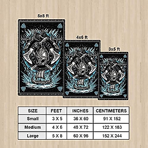 Area Rug-Viking Warrior Rug TQN920R, 5x8 ft. Fluffy Carpets for Bedroom Shaggy Floor Modern Rug Home Decor Mats