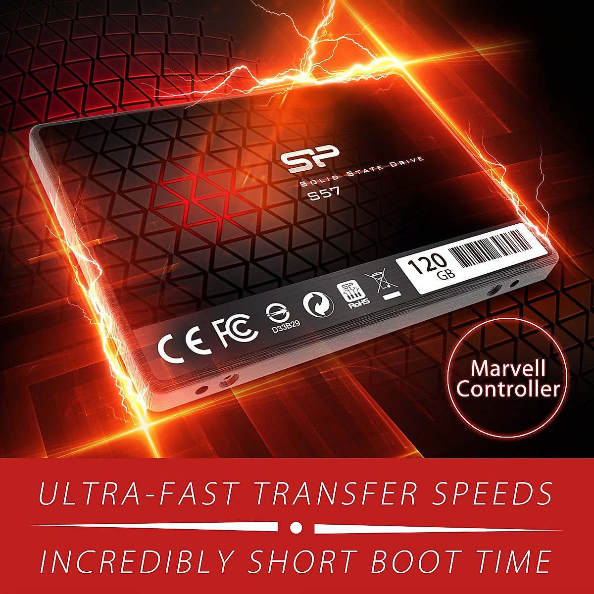 Silicon Power/Marvell Controller 120GB S57 (SLC Cache Performance Boost) SATA III Internal Solid State Drive- Free-download SSD Health Monitor Tool Included (SP120GBSS3S57A25AD)