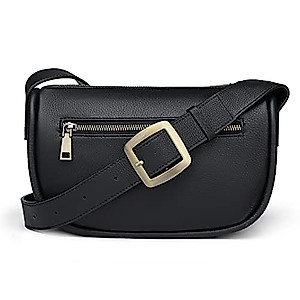 Blofinche Genuine Leather Crossbody Bag for Women Medium Shoulder Handbag with Metal Zipper and Strap Adjustable Black