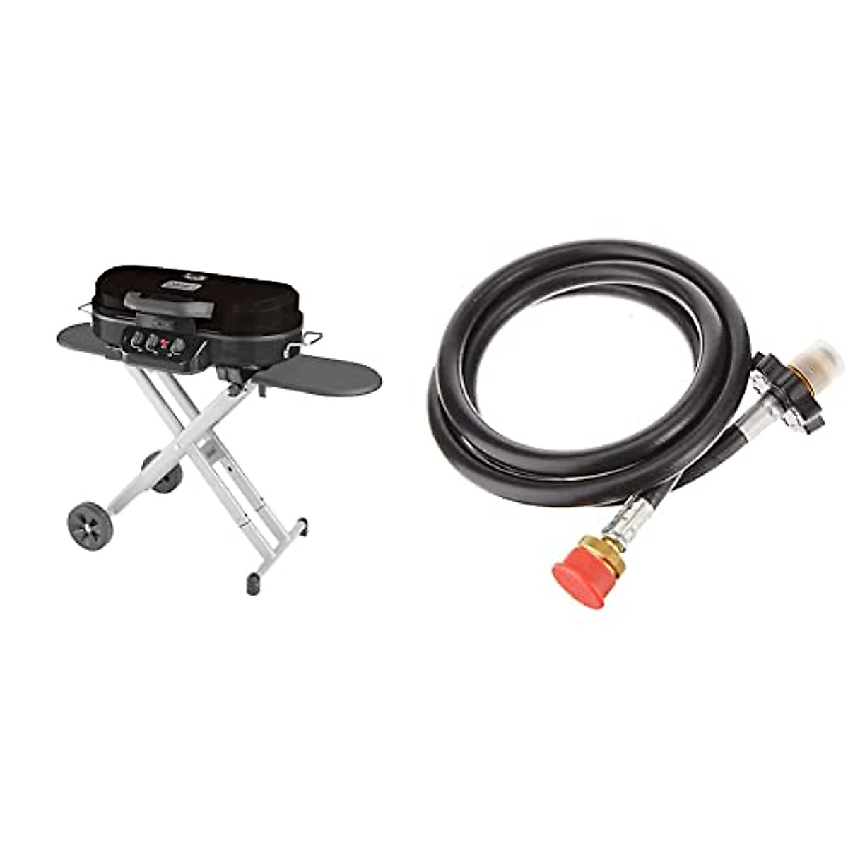 Coleman Gas Grill | Portable Propane Grill | RoadTrip 285 Standup Grill, Black & High-Pressure Propane Hose and Adapter