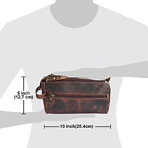 RUSTIC TOWN Leather Toiletry Bag for Men - Hygiene Organizer Travel Dopp Kit (Walnut Brown)