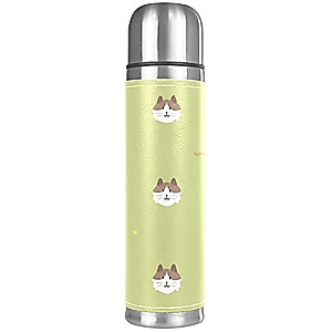 Stainless Steel Leather Vacuum Insulated Mug Strawberry Cat Thermos Water Bottle for Hot and Cold Drinks Kids Adults 16 Oz