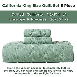Litanika Sage Green California King Size Quilt Set - Oversized Lightweight Summer Comforter Bedspreads & Coverlets - Boho Farmhouse Bedding Cover Bed Decor - 3 Pieces (1 Quilt, 2 Pillowcases)