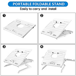 AboveTEK Genie Book Laptop Stand Riser - 9 Height/Angle Adjustable, Portable Laptop Riser Foldable to 11x11x1” - Fits 6” to 17” Laptop & 2 Extra Phone Holders - Ideal Gift for Family(White)