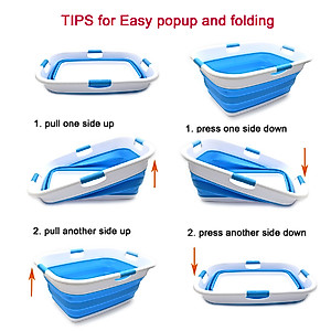 SAMMART 49L(12.9 gallon) Collapsible 4 Handled Laundry Basket-Foldable Storage Container-Portable Washing Bin-Space Saving-Pet Bath Tub,Water capacity 37L(9.7 gallon) (2 pcs - Rectangular, Sky Blue)