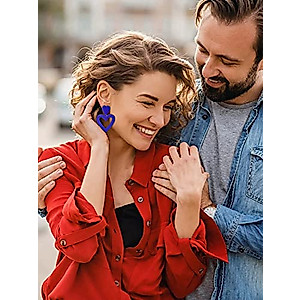 Clip on Earrings Non Piercing Hot Pink Earrings for Women Double Heart Dangle Drop Earring Neon Big Love Heart Dangle Earrings for Girls Hypoallergenic 4th of July Gift Red Green Blue Black Earrings