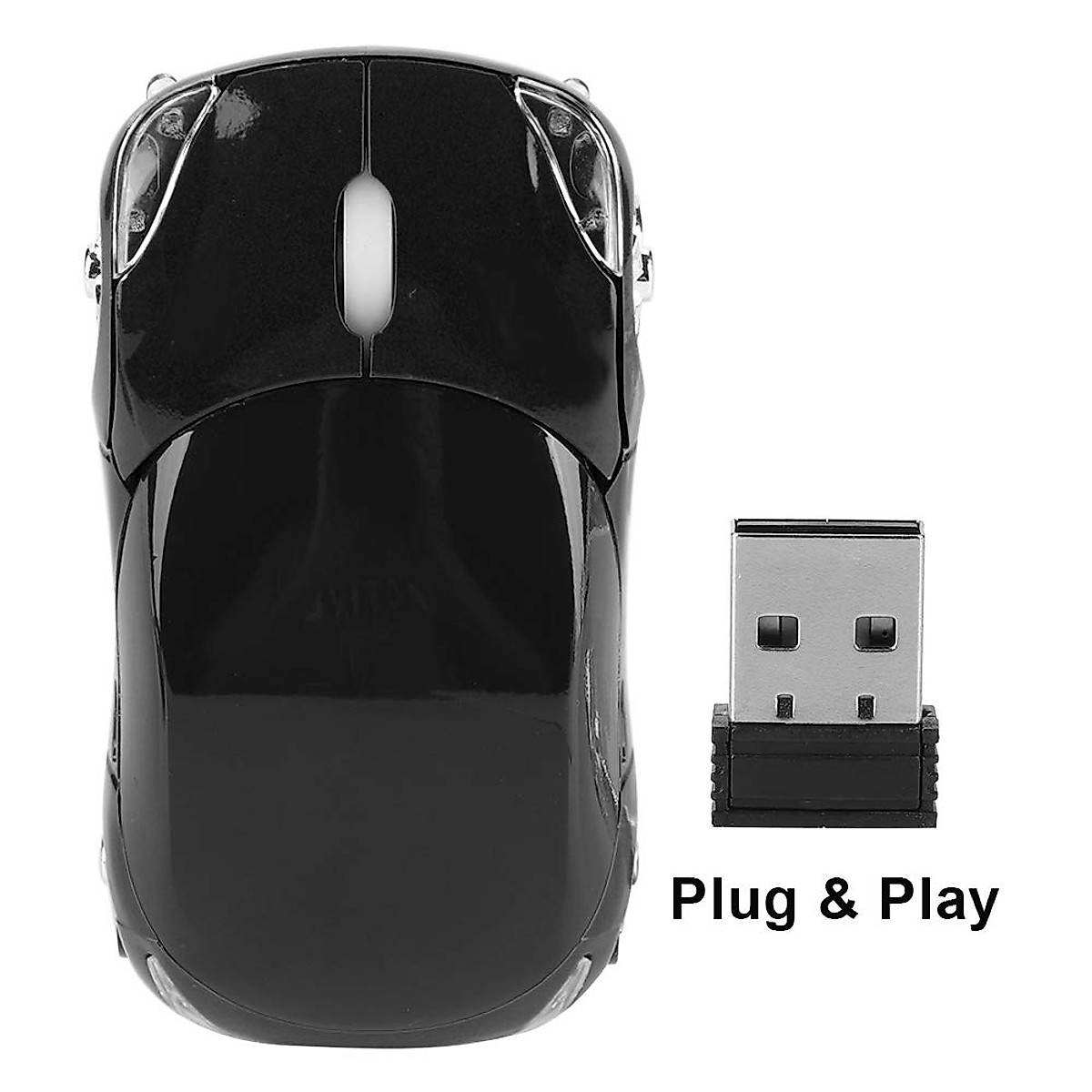 1600DPI Portable Mouse, 10M 2.4G Bluetooth Optical with Receiver Storage, 3 Buttons Car Shaped for/ME/Windows PC/Tablet Gaming Office(Black)