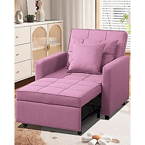 GOOGIC Convertible Chair Bed - Folding Sofa Bed Chair with Adjustable Backrest, 3-in-1 Multi-Functional Pull Out Sleeper Chair Bed Single Armchair Sofa Bed with Side Pocket (Pink)