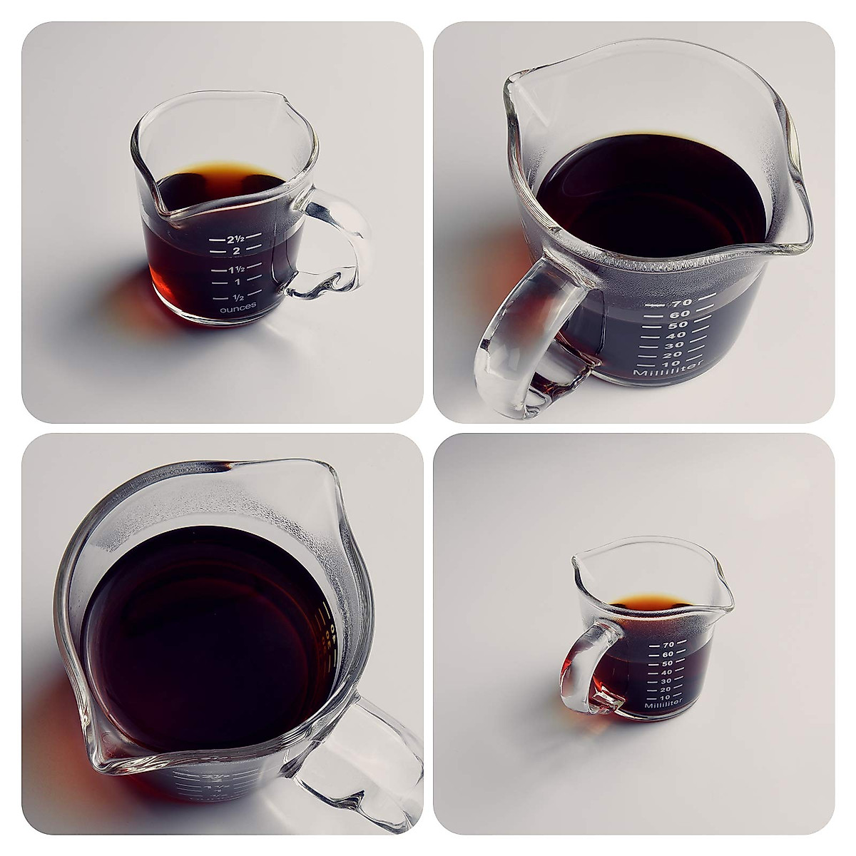 Beautyflier 3 Ounce Espresso Shot Glass Triple Pitcher Barista Double Spouts, Espresso Wine Glass Parts Clear Glass(Wide)