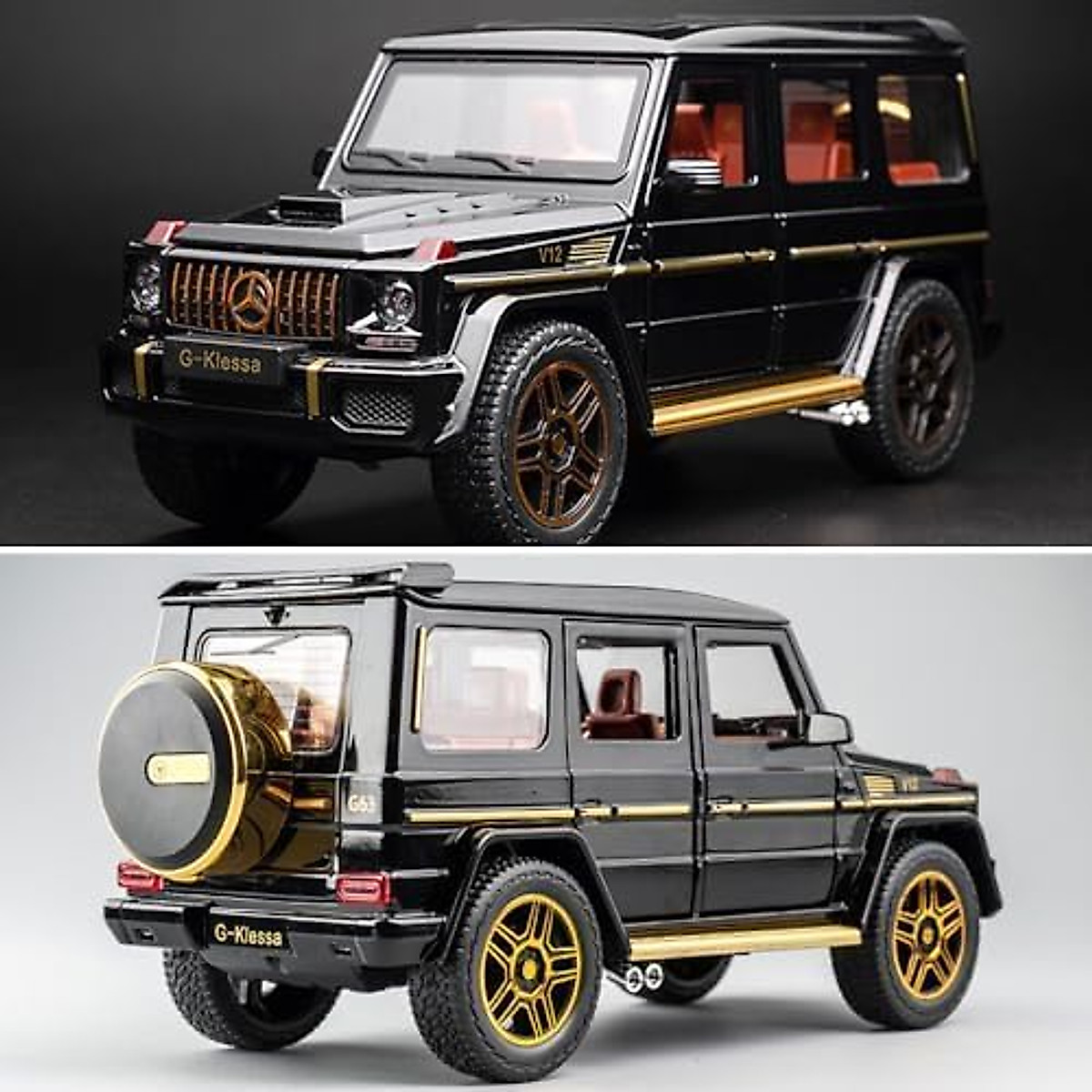 EROCK Exquisite car Model 1/24 Benz G63 AMG Model Car, Zinc Alloy Pull Back Toy car with Sound and Light for Kids Boy Girl Gift (Black)