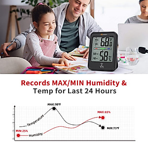 3.8 Inch Indoor Thermometer for Home, Temperature and Humidity Monitor, Room Thermometer Hygrometer with Magnetic, Temperature Humidity Gauge Comfort Indicator for Home Office Greenhouse-2PACK
