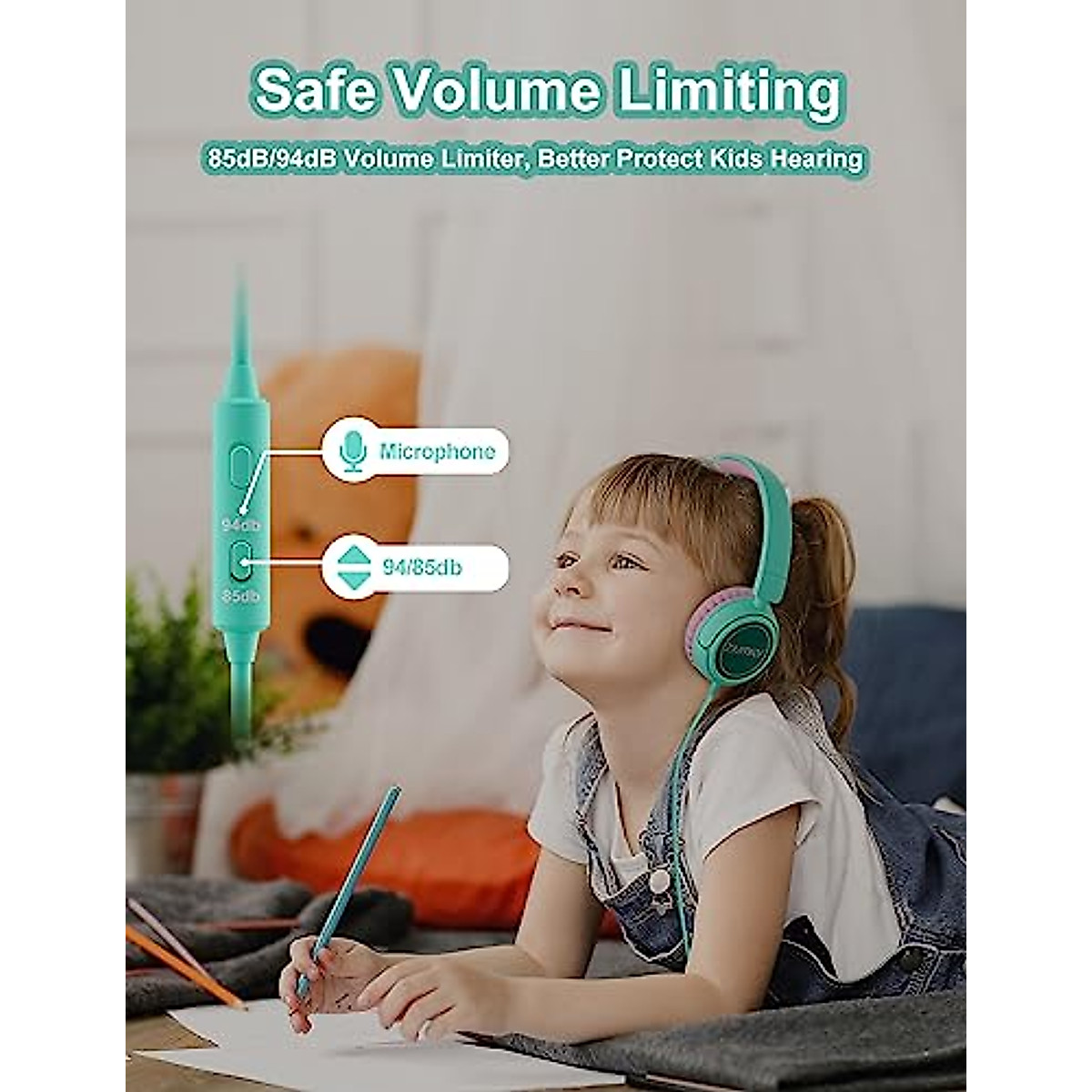 ZIUMIER Kids Headphones Wired, Headphones for Kids with Microphone for Boys Girls, 85dB/ 94dB Volume Limited, Foldable Toddler Headphones for School Airplane Travel,iPad, Fire Tablet, Kindle