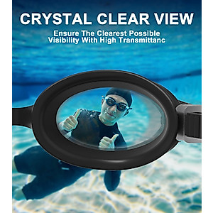 RABIGALA Swim Goggles, No Leaking Anti-Fog UV Protection with Ear Plugs and Protection Case, for Junior Men Womens (Black)