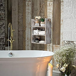 Luxspire Bathroom Shelves Wall Hanging Shelf, 3 Tier Rustic Wooden Floating Shelf Storager for Bedroom Living Room Bathroom Decor,Plant Towel Toilet Paper Shelves Over Toilet Organiser Rack, Relax