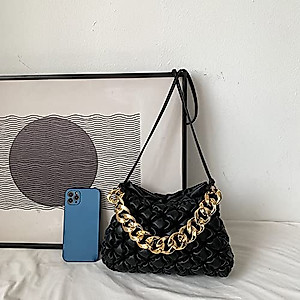 AIZHIYI Fashion Pleated Women Handbags Chain Leather Messenger Clutch Bags (Black)
