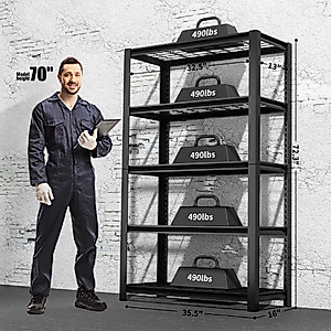 Lauxery 2pcs Storage Shelves Heavy Duty Garage Shelving Units,2450LBS Load Capacity Garage Storage Rack, 5 Tiers Adjustable Metal Shelves for Garage Basement 72" H X35.5 W X 16" D