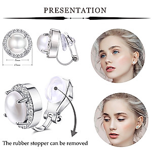 LOYALLOOK 8Pairs Round Clip Earrings for Women Faux Pearl Cubic Zirconia Non Piercing Clip On Earrings Fashion Mixed Color Non Pierced Earrings Set