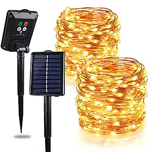 Blingstar Solar String Lights, 2 Pack Each 100 LED 8 Modes Solar Fairy Lights Outdoor Waterproof, Copper Wire Christmas Lights for Tree Garden Patio Yard Party Wedding Decoration (Warm White)