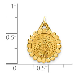 Diamond2Deal 14k Yellow Gold Satin Small Round Scalloped Miraculous Medal (L- 20 mm W- 14.8 mm)