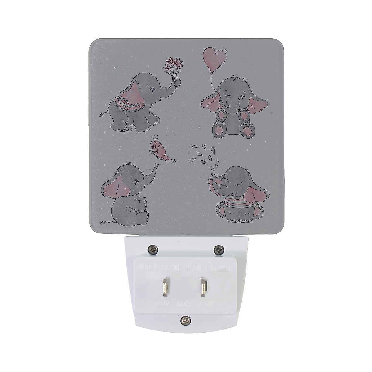 Naanle Set of 2 Cute Cartoon Baby Elephant Hold Heart Shape Balloon Flowers Play Butterfly Water Drop Fountain Nightlight Auto Sensor LED Dusk to Dawn Night Light Plug in Indoor for Adults