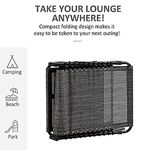 Outsunny Reclining Chaise Lounge Chair, Portable Sun Lounger, Folding Camping Cot, with Adjustable Backrest and Removable Pillow, for Patio, Garden, Beach, Grey