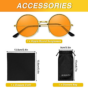 BOUBONI Orange Hippie Sunglasses Round Hippie Glasses 60s 70s Outfits Groovy Party Decorations Sunglasses for Women Men with Glasses Cloth and Glasses Bag for Disco Party Favors