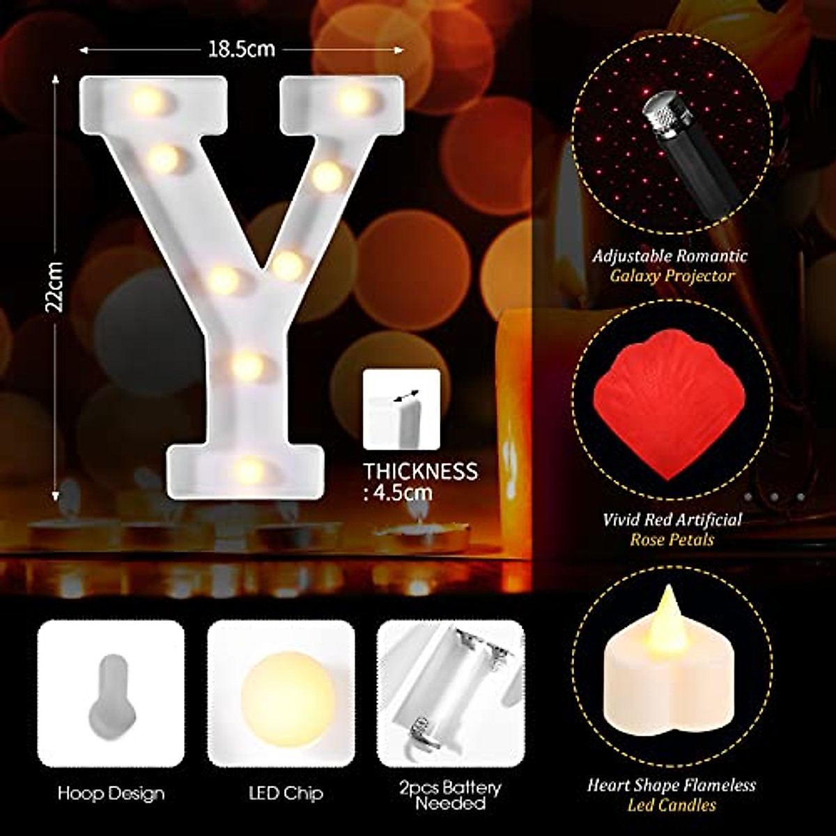 Hortsun Marry ME Light up Letters Wedding Proposal Decorations Will You Marry Me I Love U Sign Rose Petals 24 LED Love Candles Romantic Night Light for Proposal Engagement Outdoor (Red)