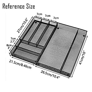 YDYBY Mesh Silverware Tray for Drawer, Expandable Flatware Organizer - Cutlery Holder 6 Compartment Mesh Small Cutlery Tray - Silverware Storage Kitchen Utensil Flatware Tray,Silver