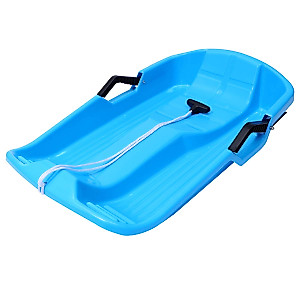 BESPORTBLE Snow Sled Plastic Toboggan with Pull Rope for Snow Sledding Ice Fishing Plastic Snow Sled for Kids and Adult (Blue)