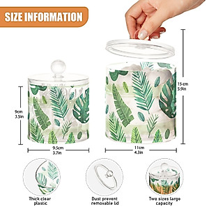 Tatenale Qtip Holder with Lid Apothecary Jars with Lids Cotton Swab Holder Dispenser for Storage Organizers Bathroom Accessories Set Cotton Ball Swab,Floss Picks 2 Pack Green Palm Leaves