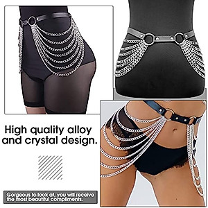 Ginfonr Leather Belt Multilayer Chain Layered Belly Chain Sexy Gift for Women Girls