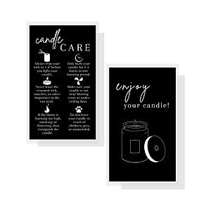 Crafters Cup Handmade Candle Care Instruction Card 50 Pack For Handmade Candle Makers Soy Bees Wax Coconut Essential Oils Black with White, 3.5 x 2 inches