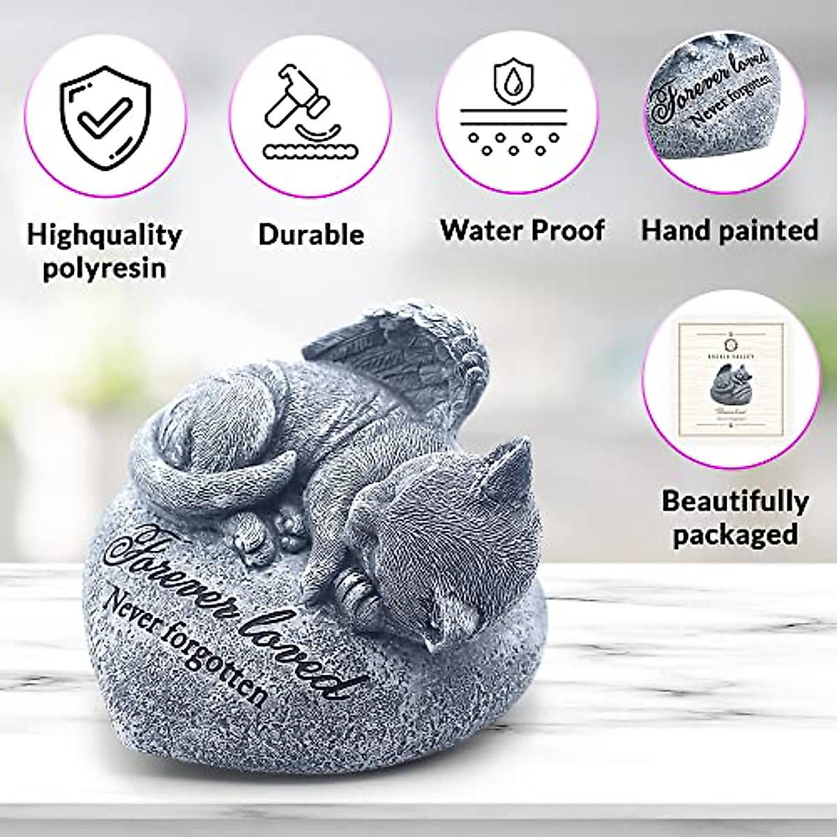 Orchid Valley Cat Memorial Stone or Garden Statue, Beautifully Packaged Memorial Gift, Headstone for Cats or Loss of Cat Sympathy Gift, Sleeping Cat Stepping Stone,