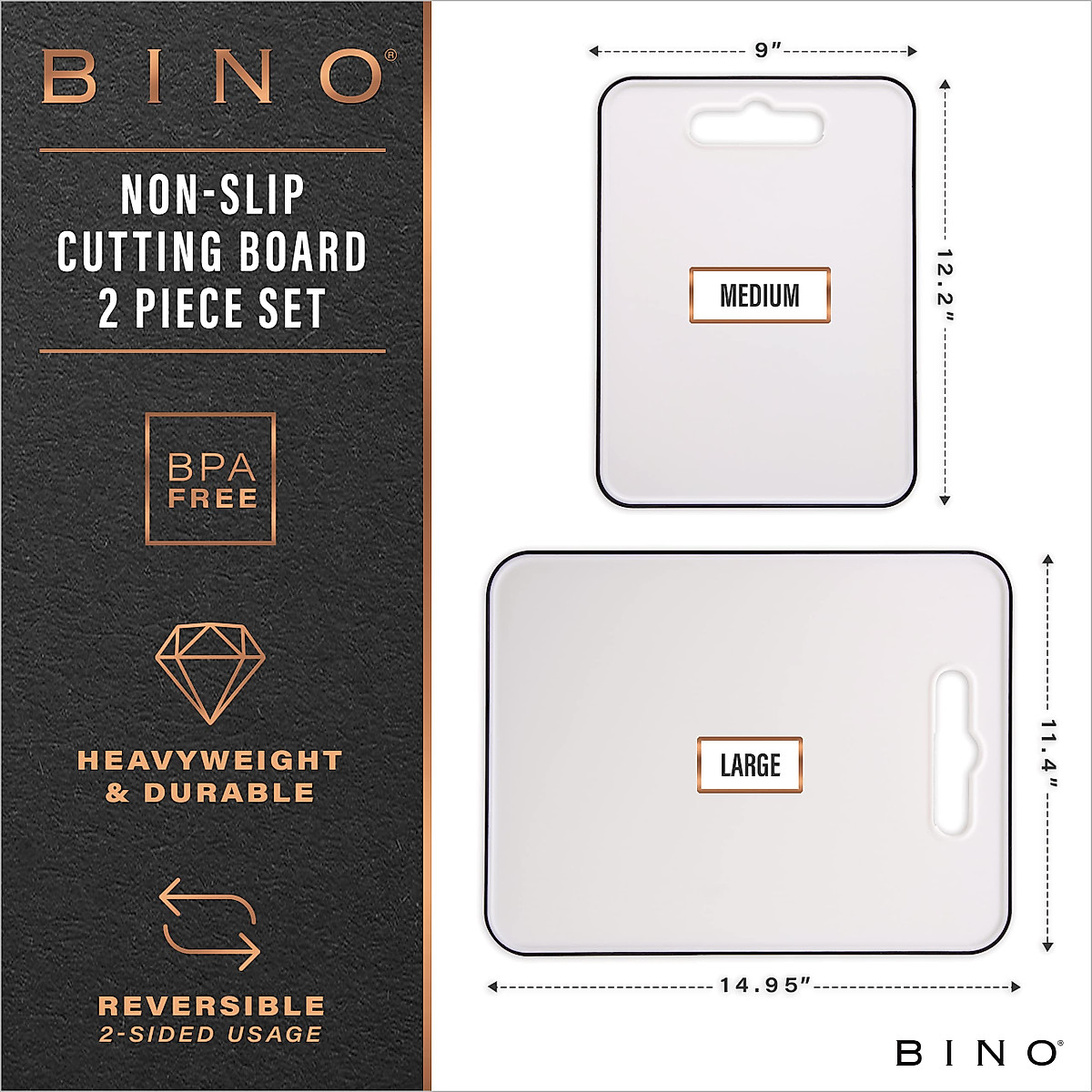 BINO Cutting Board - 2-Piece Chopping Boards | BPA-Free Plastic, Durable, Large Surface, Multipurpose, Dual-Sided, Dishwasher Safe | Charcuterie Accessories | Home & Kitchen Utensils