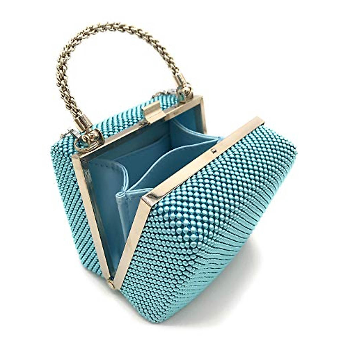 XX-Small clutch Metal beaded mesh evening box purse for Cocktail Party Prom Wedding Banquet (Matt-Blue)