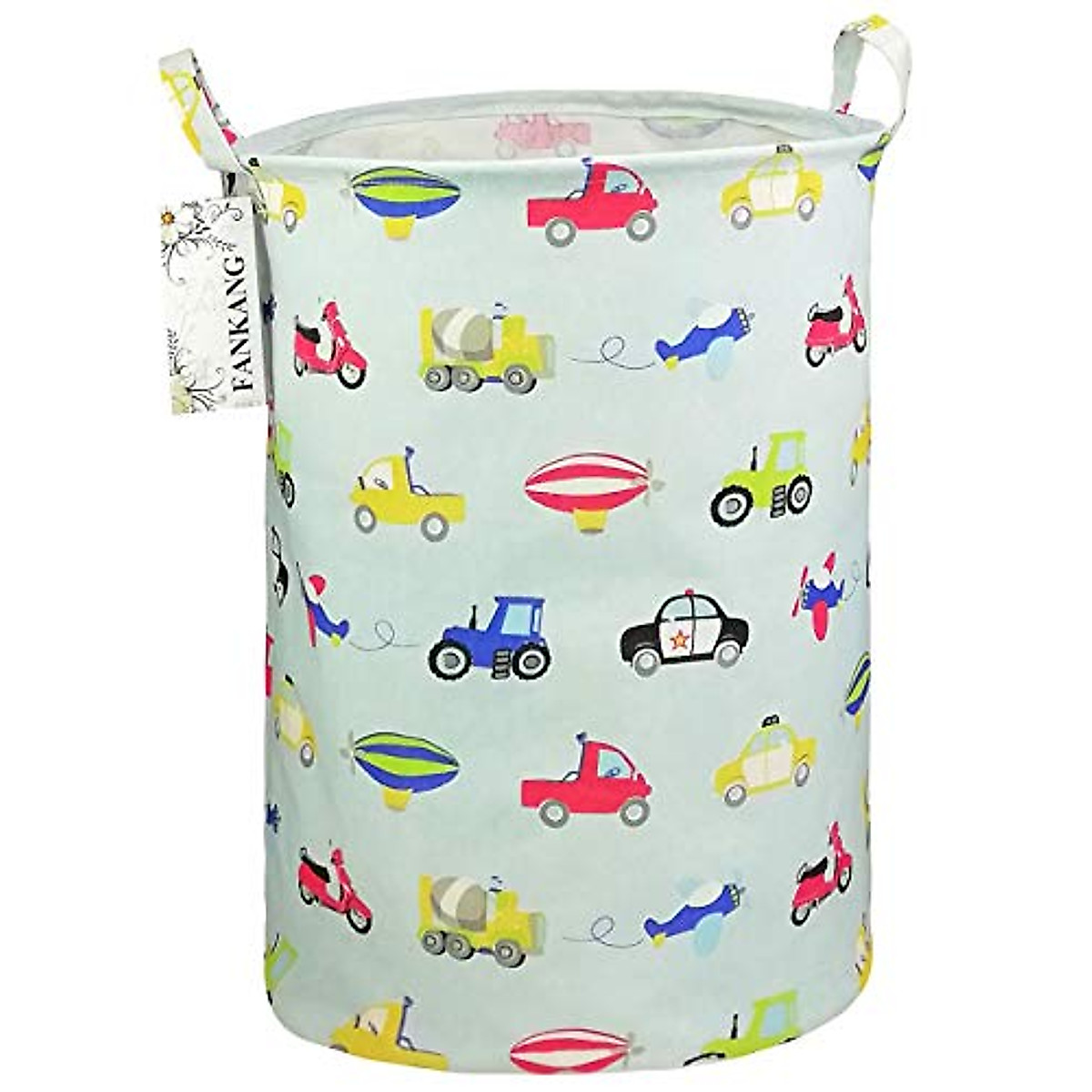 FANKANG Storage Bins Nursery Hamper Canvas Laundry Basket Foldable with Waterproof PE Coating Large Storage Baskets Gift Baskets for Kids, Office, Bedroom, Clothes,Toys (Cars)