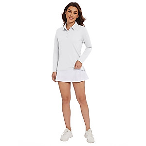 MAGCOMSEN Women's Tennis Polo Shirts UV Shirt Long Sleeve Collared Golf Athletic Shirts UPF 50+ Sun Shirt Women White, 2XL