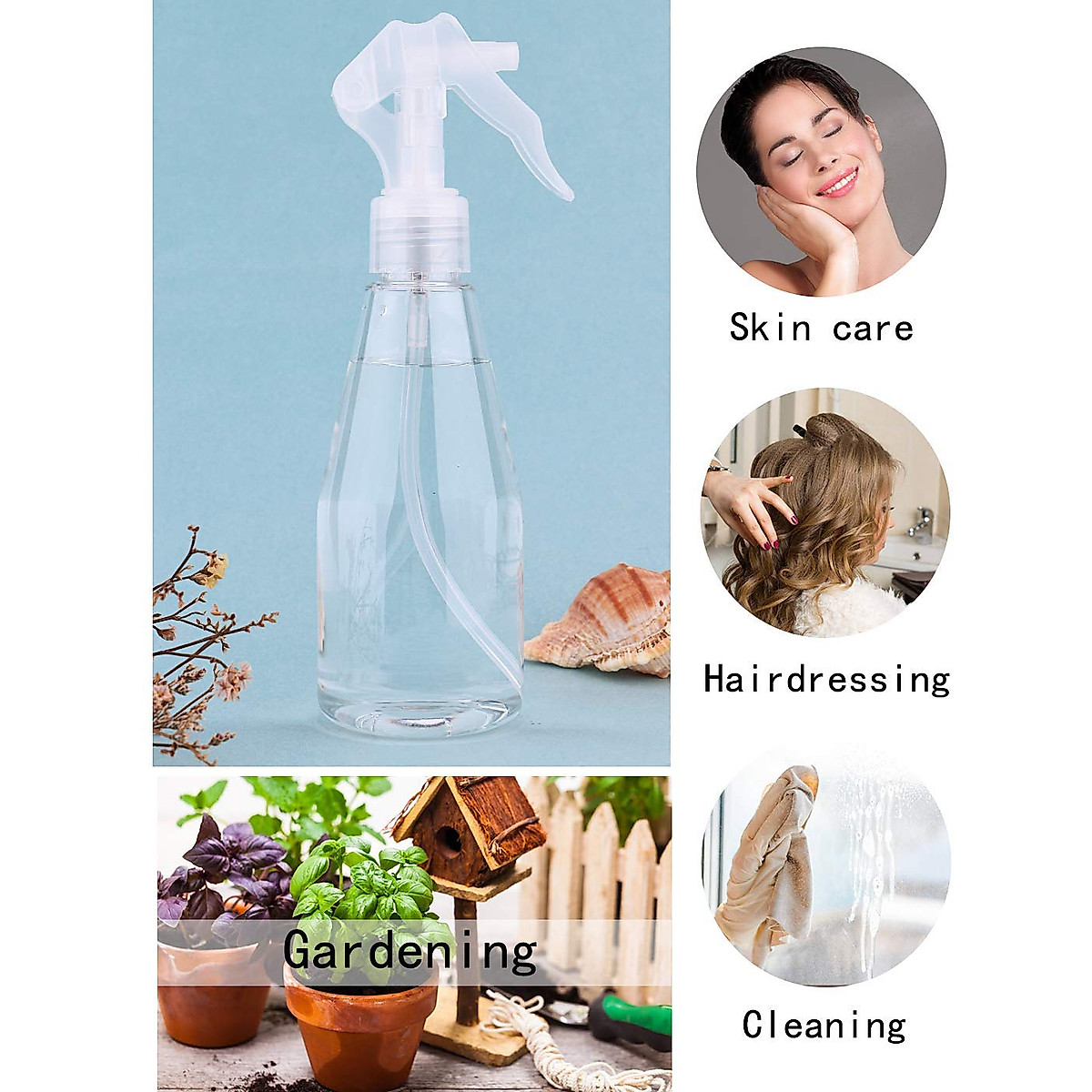 dedoot Clear Spray Bottle for Hair, Plant Mister Spray Bottle, 2 Pack Empty Small 7oz Plastic Refillable Trigger Sprayer, Leak Proof Spray Bottles for Cleaning Solutions, Hair Care, Essential Oils