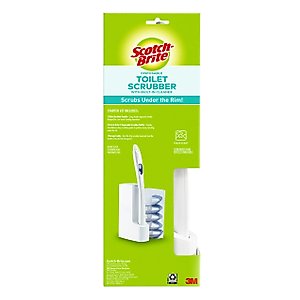 Scotch-Brite Disposable Toilet Scrubber Starter Kit, Disposable Refills with Built-In Bleach Alternative, Includes 1 Handle, Storage Caddy and 5 Refills