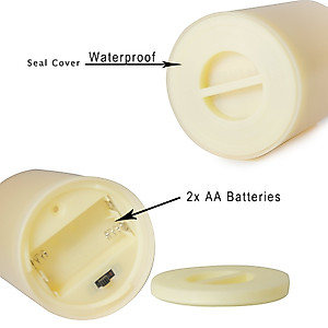 2 Pack Flameless LED Pillar Candles Waterproof Outdoor Battery Operated 6-Hours Timed Flickering Electric Fake Candle Set Bulk for Home Garden Wedding Party Christmas Decoration 3x5 inches