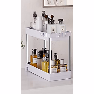 Fowooyeen Under Sink Organizer, Comestic Holder Bathtub Organizer 2 Tier Under Bathroom Storage Rack White 1 Pack