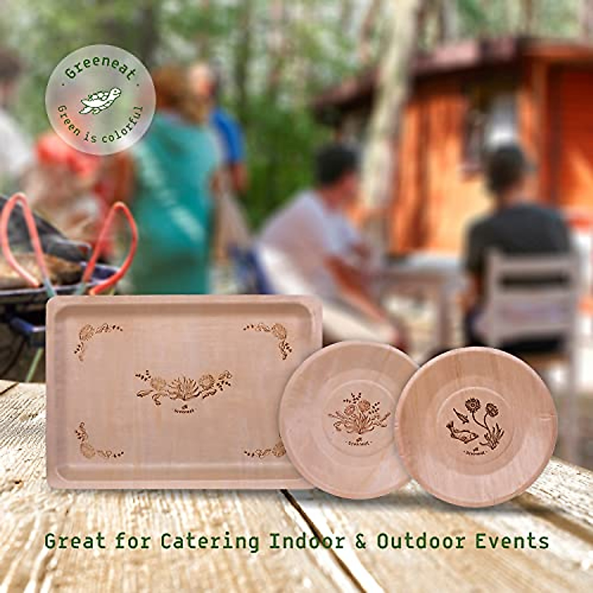 Greeneat Disposable Eco-Friendly Compostable Plates Set For Birthdays Events Party, Sturdy & Heavy Duty (XXL)