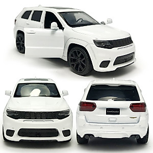 Grand Cherokee Trackhawk Toy Car SUV Diecast Model Car 1/36 Scale Pull Back Vehicle Zinc Alloy Casting Metal, Doors Open, Toys for Boys Kids Birthday Gifts Adults Mens Collection, White
