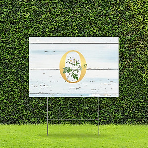 Floral Monogram Letter Golden Letter O Lawn Signage Initial Letter Yard Signs with Stakes Couples Gift for Garage Sales Rent Open House Construction 12"x18"