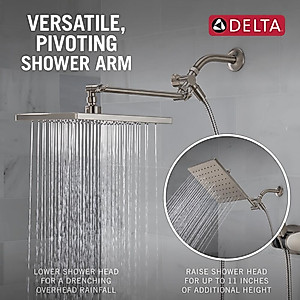 Delta Faucet 10-inch Raincan Shower Head and Hand Held Shower Combo, Brushed Nickel Square Shower Head, Rainfall Shower Head, Hand Shower, 1.75 GPM Flow Rate, Spotshield Brushed Nickel 75527-SN