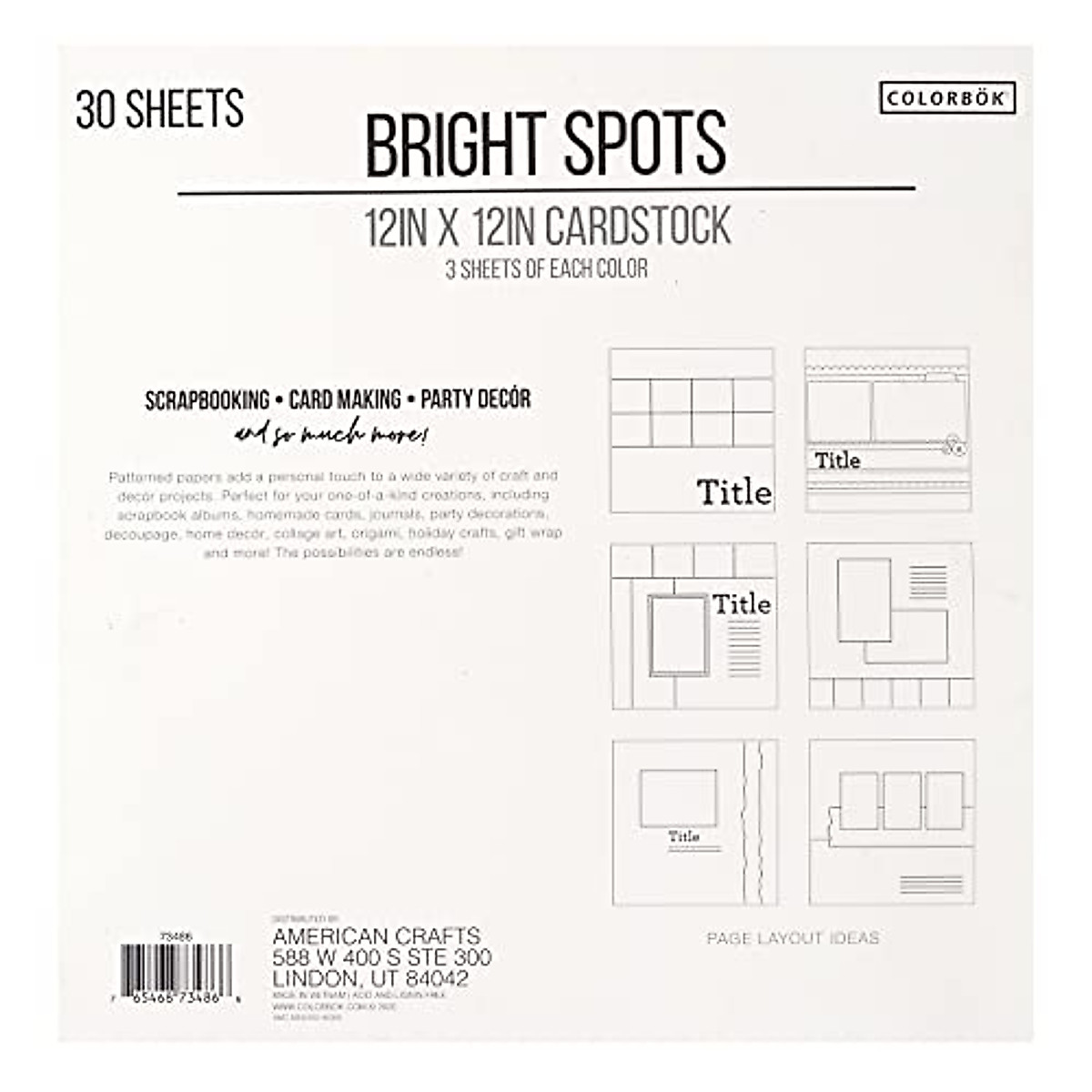 Colorbok Cardstock Paper Pad, 12" x 12", Bright Spots