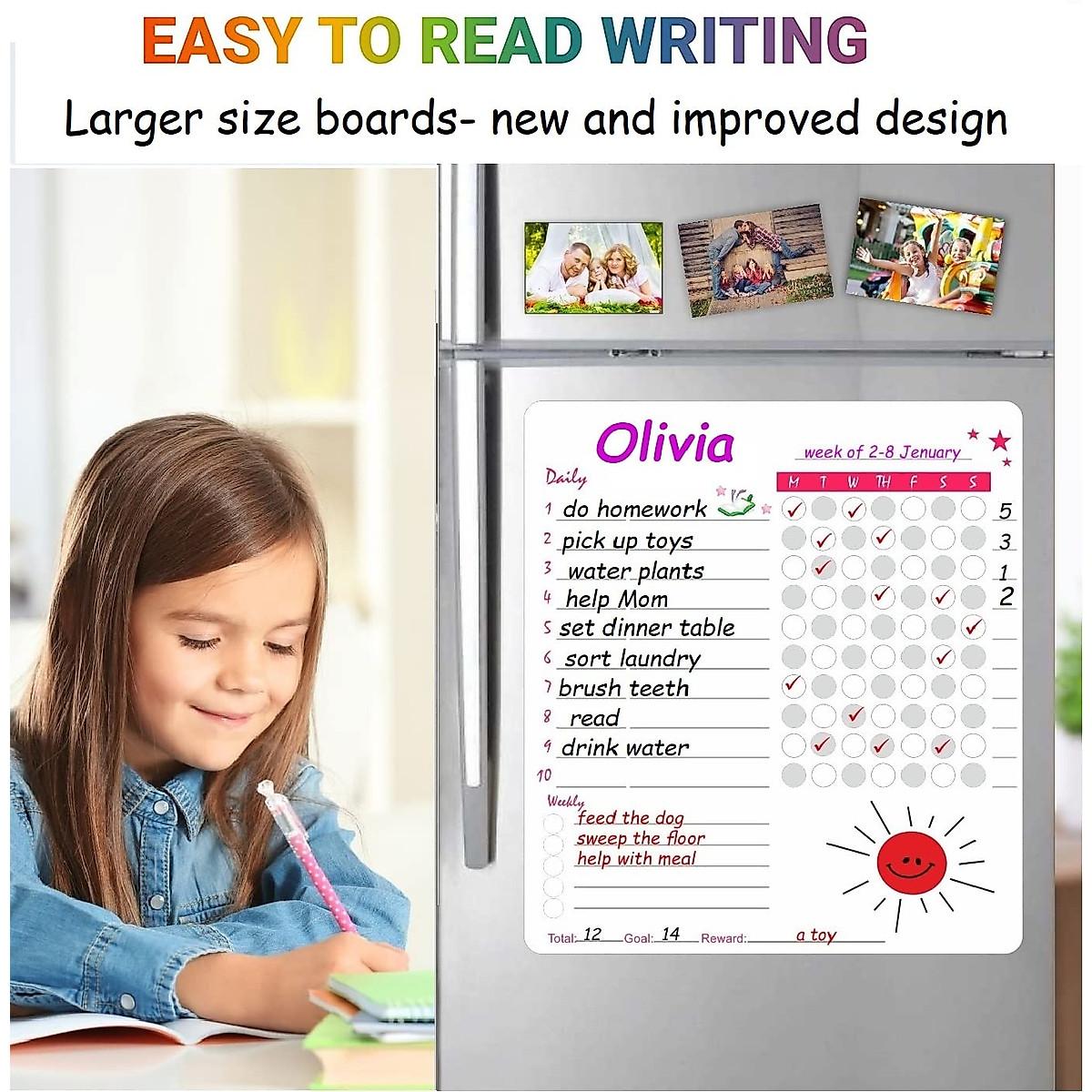 2 Pcs Chore Chart for Kids Multiple Kids with 5 Magnetic Markers & Star Eraser- Behavior Reward Chart - Fridge Weekly Schedule White Board - Teens Adults Family - Home School Responsibility Planner